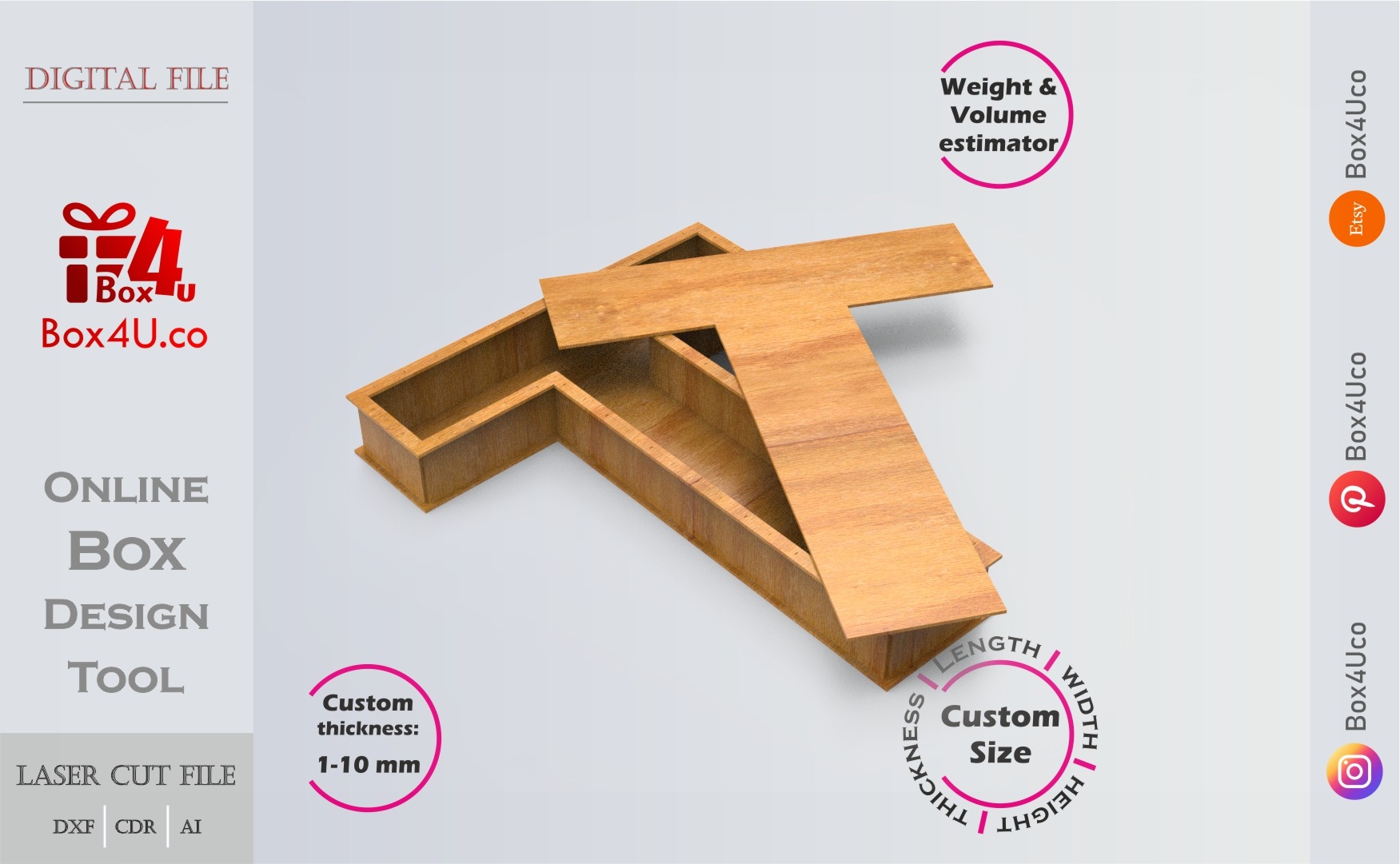 Design and Make a Letter T Box Online | Download DXF Cut File