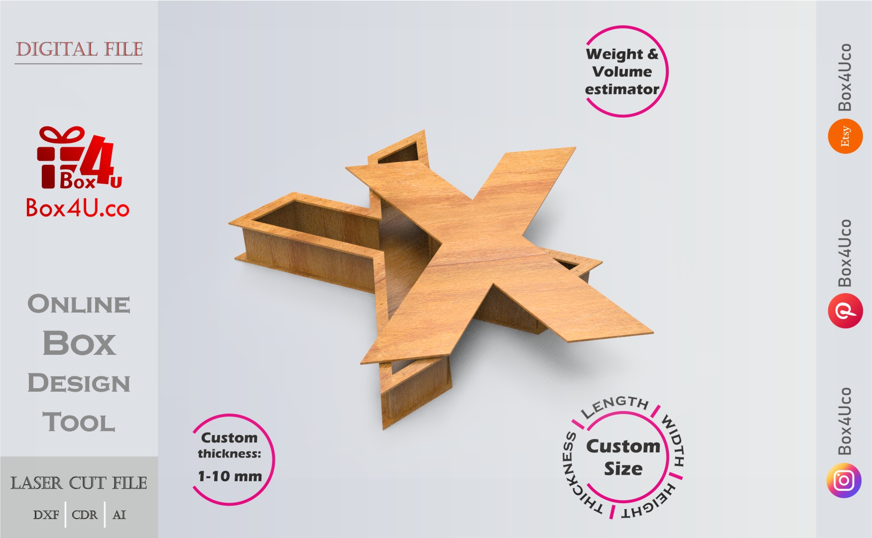 Design and Make a Letter X Box Online | Download DXF Cut File