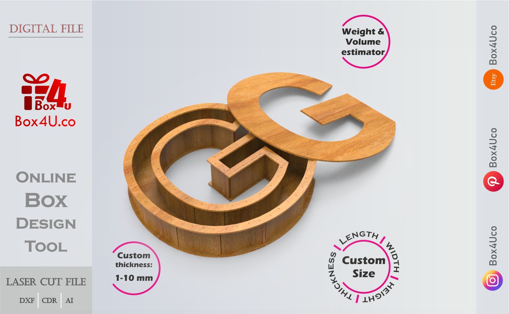 Design and Make a Letter G Box Online | Download DXF Cut File