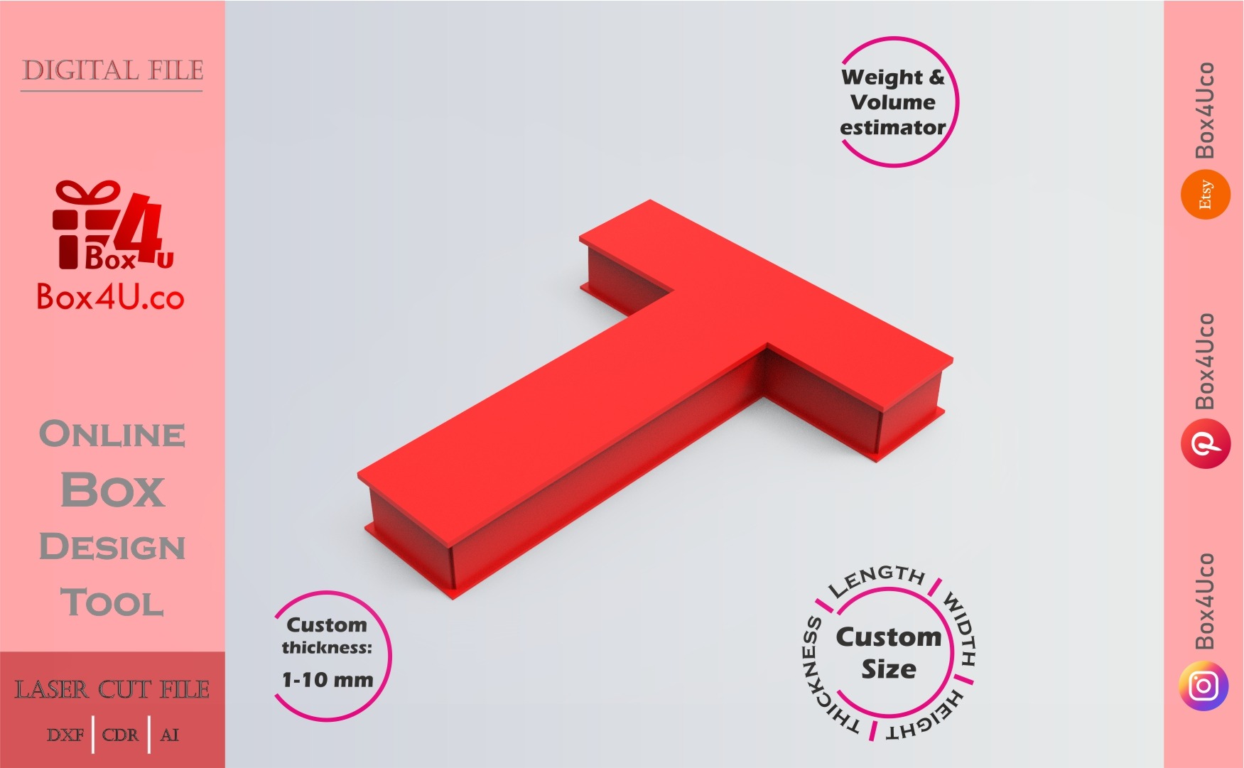 Design and Make a Letter T Box Online | Download DXF Cut File