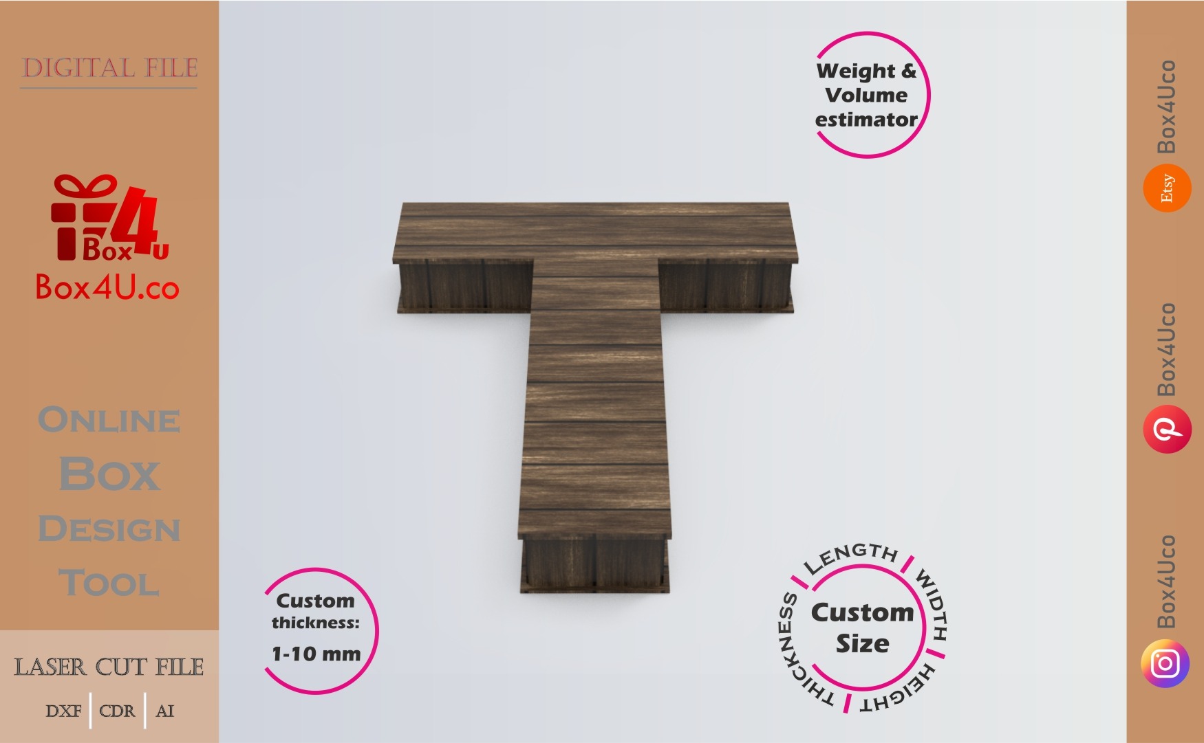 Design and Make a Letter T Box Online | Download DXF Cut File