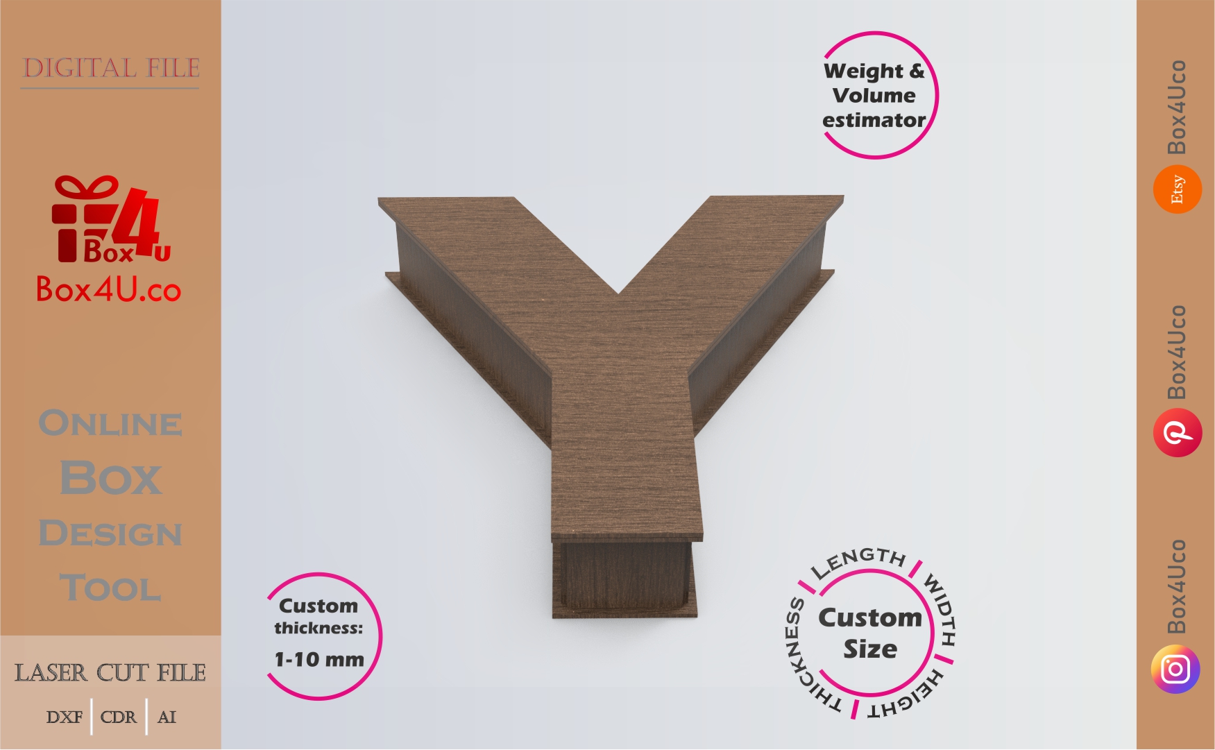 Design and Make a Letter Y Box Online | Download DXF Cut File