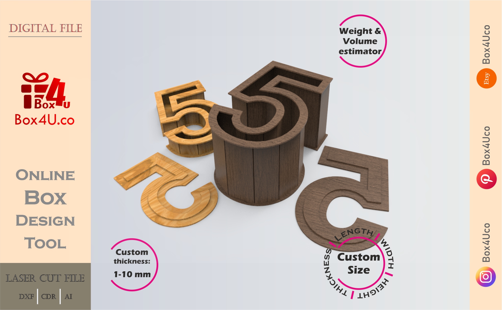 Design and Make a Number 5 Box Online | Download DXF Cut File