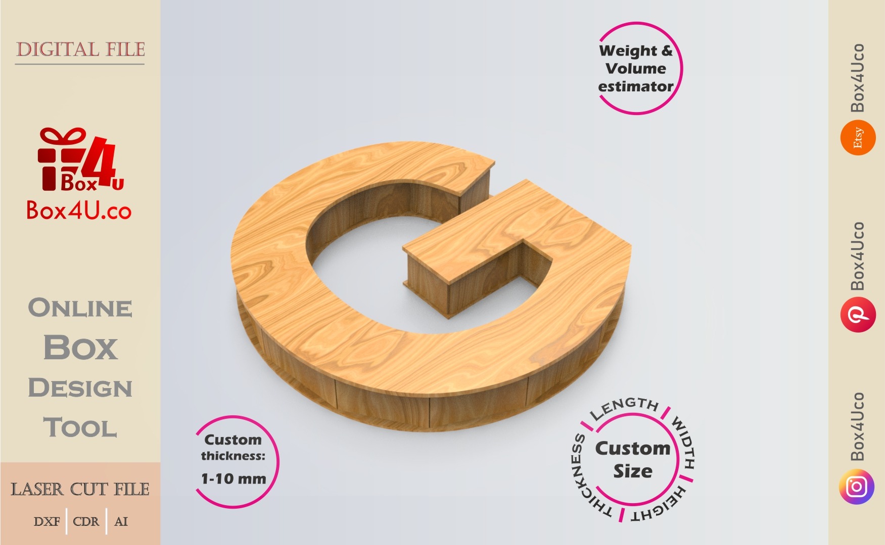 Design and Make a Letter G Box Online | Download DXF Cut File